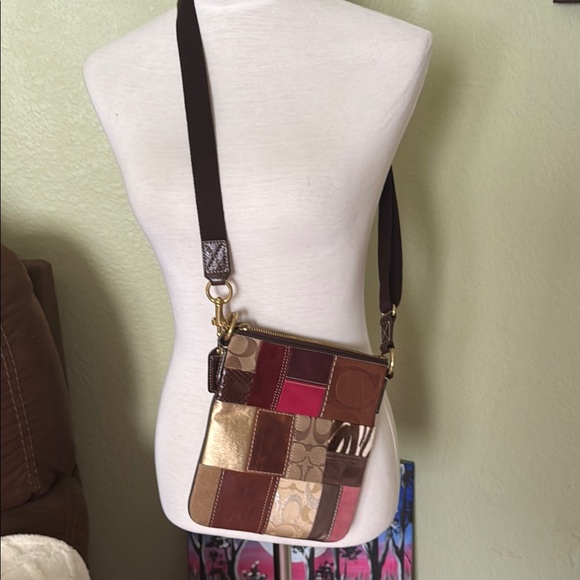 Coach | Bags | Coach Brown And Gold Crossbody Bag Patchwork Design ...
